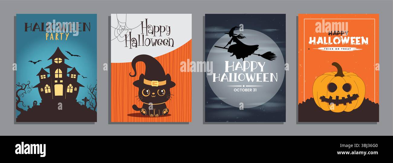 Halloween poster clipart set. Happy Halloween trick or treat flyers ...