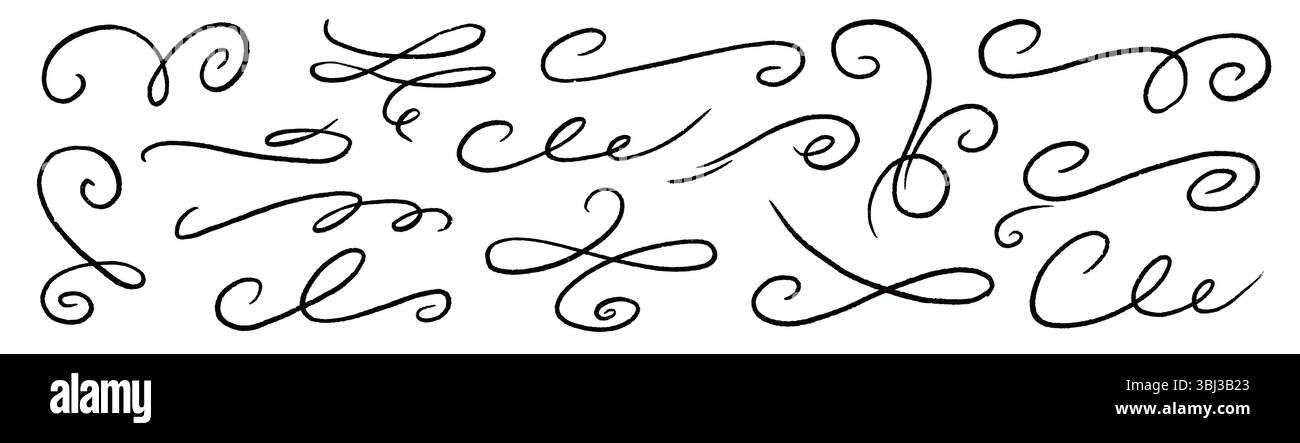 Line ornament flourish calligraphy swirl set. Hand drawn pencil and ...