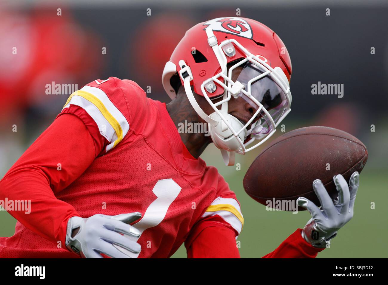 Kansas City Chiefs wide receiver Xavier Worthy catches a pass during ...