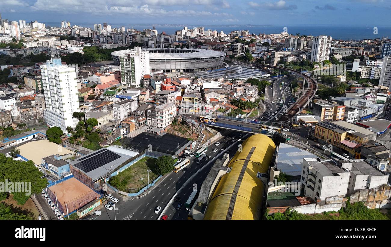 salvador, bahia, brazil - april 11, 2025: aerial view of housing in the ...