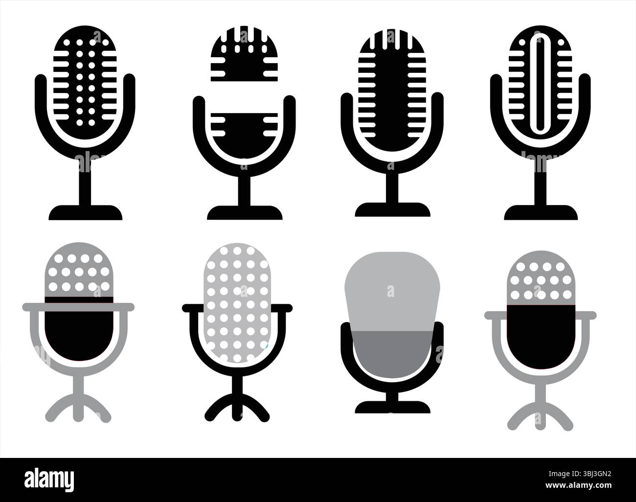 Collection of Vintage and Modern Microphone Icons Set of 8 Stylized ...