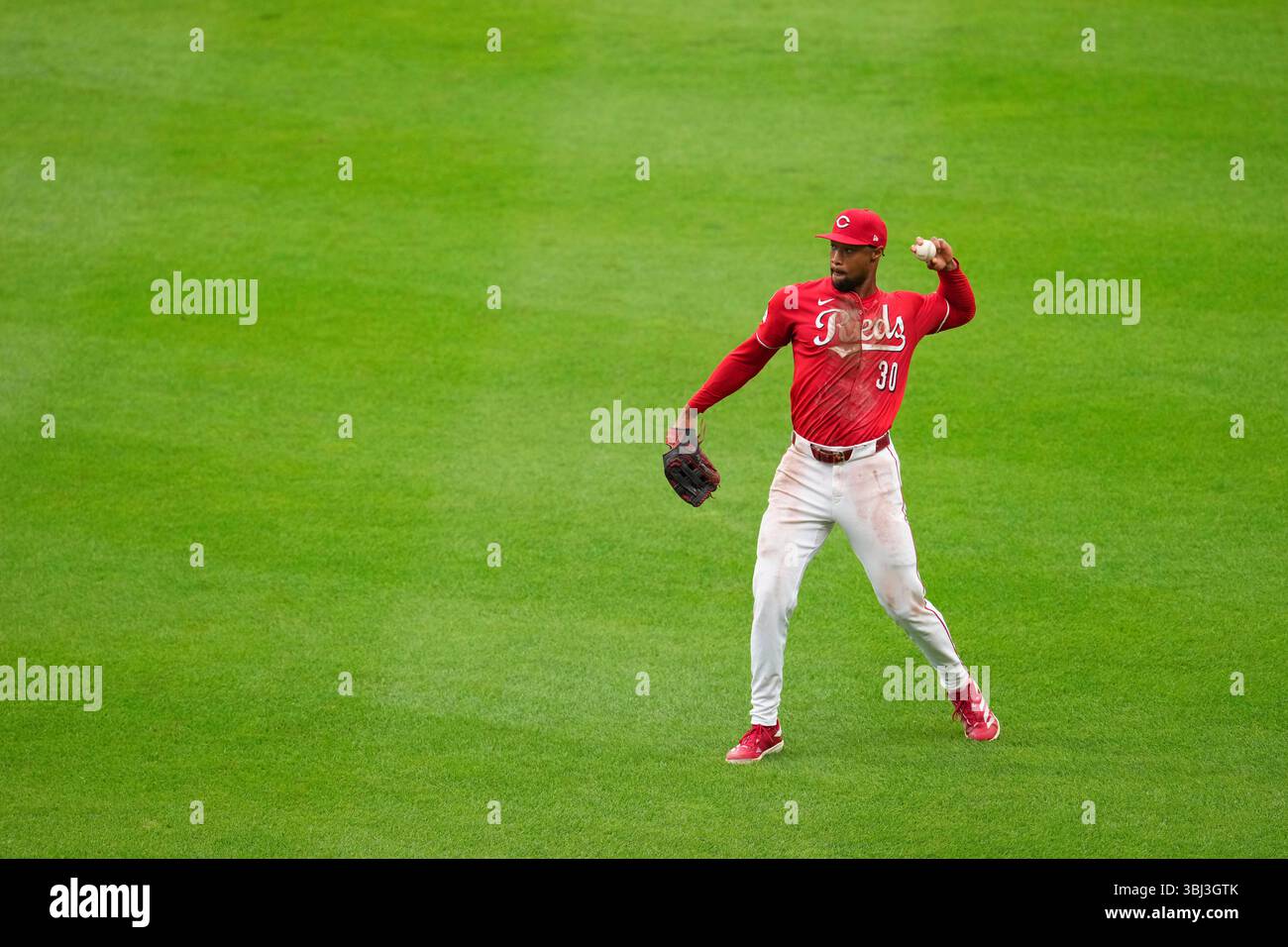 Cincinnati Reds outfielder Will Benson throws during a baseball game ...
