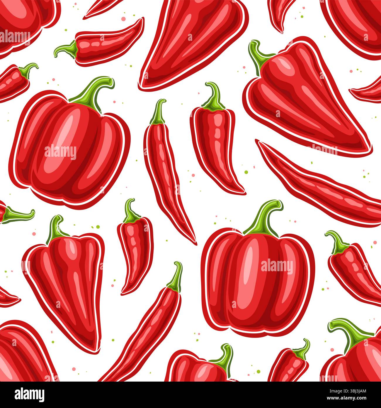 Vector Red Pepper Seamless Pattern, decorative background with various ...