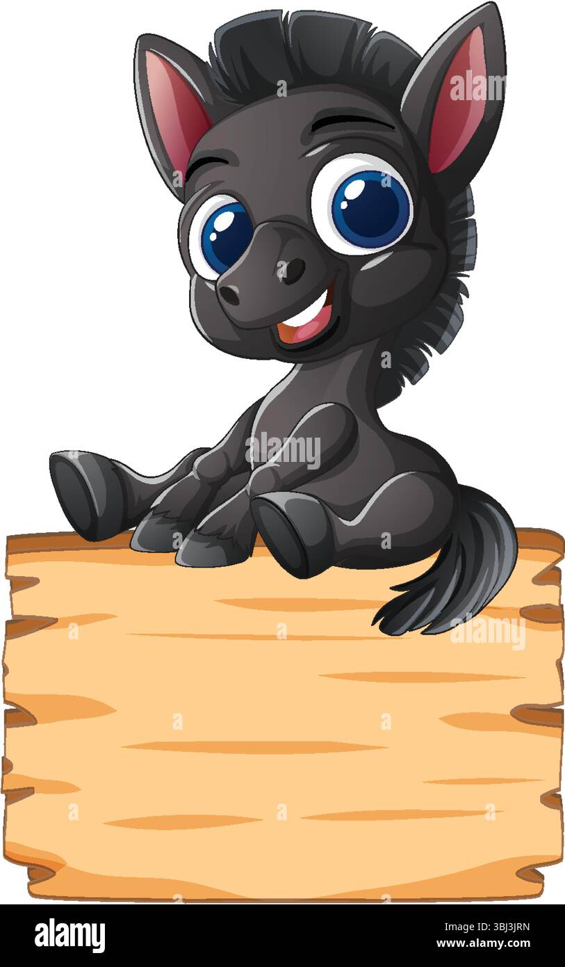 Adorable donkey sitting on a blank wooden sign Stock Vector Image & Art ...