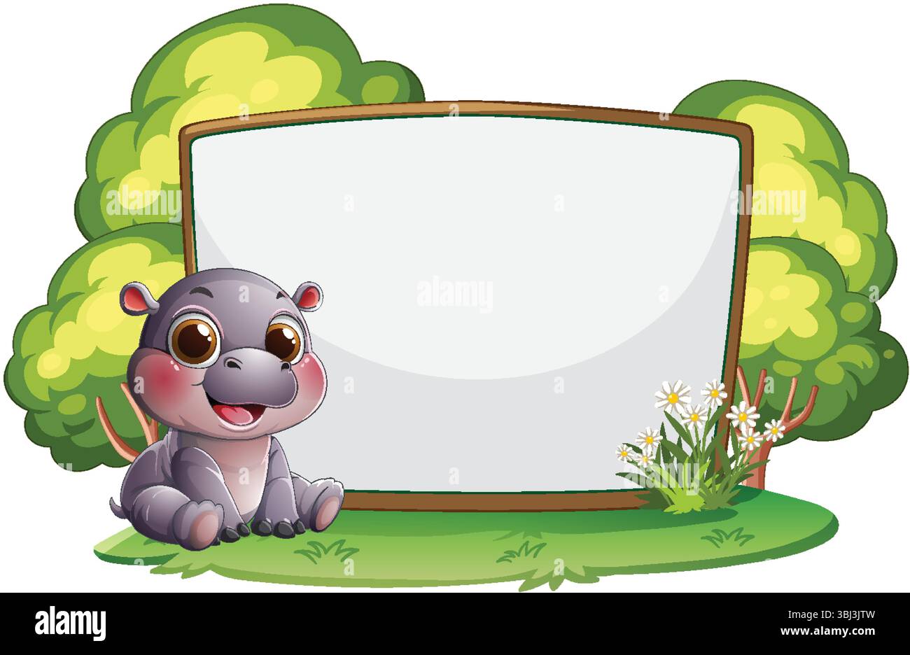Adorable hippo sitting beside a blank sign Stock Vector Image & Art - Alamy