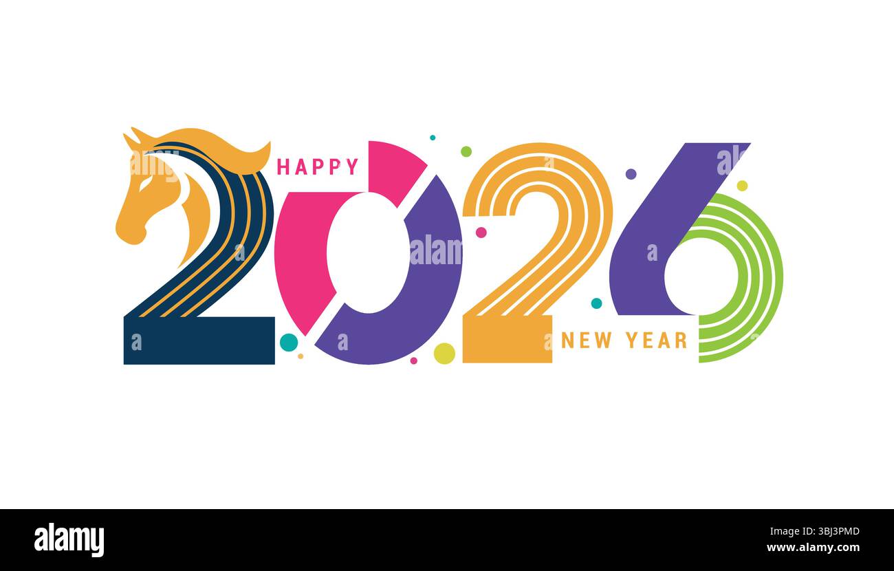 2026 abstract new year greeting clipart design. Year of the horse 2026 ...