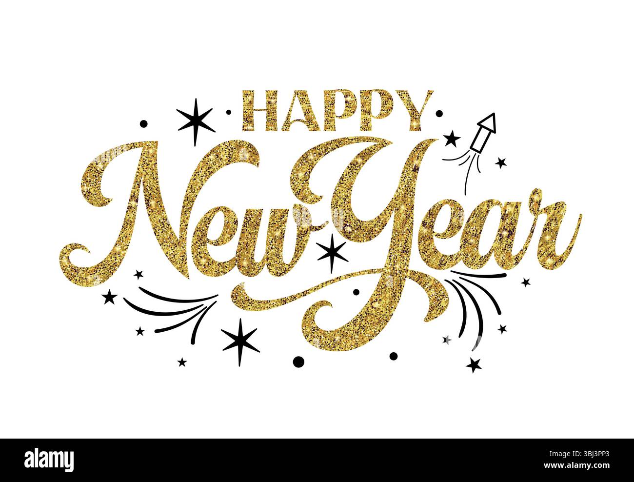 Happy new year gold text clipart design. New year glitters calligraphy ...