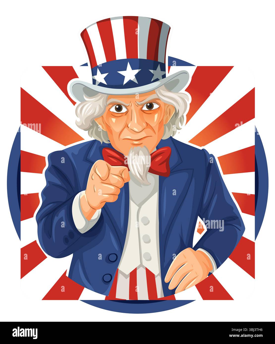 Illustration of a historical figure in a blue suit with a star-spangled ...
