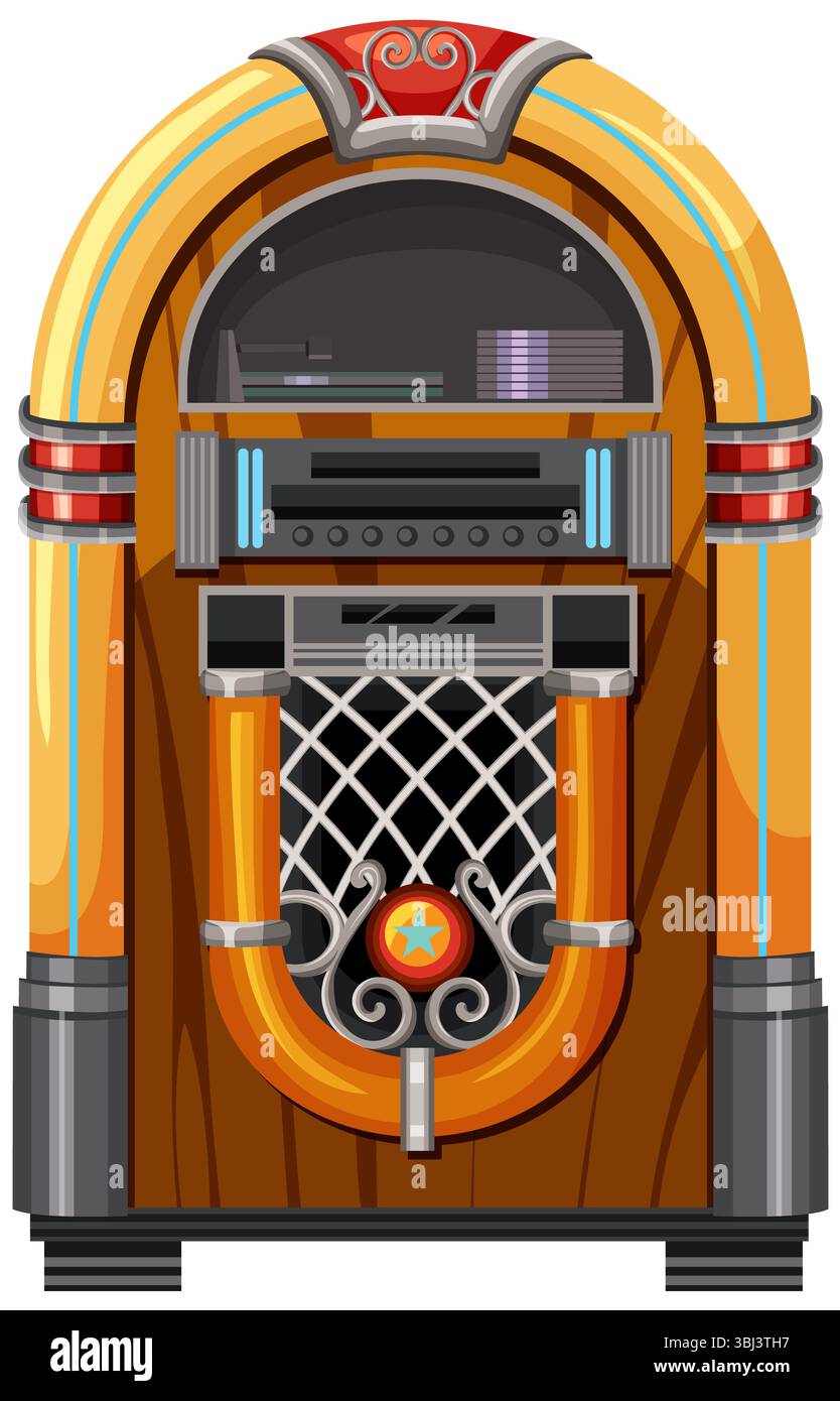 Classic jukebox illustration in vibrant colors, showcasing vintage ...