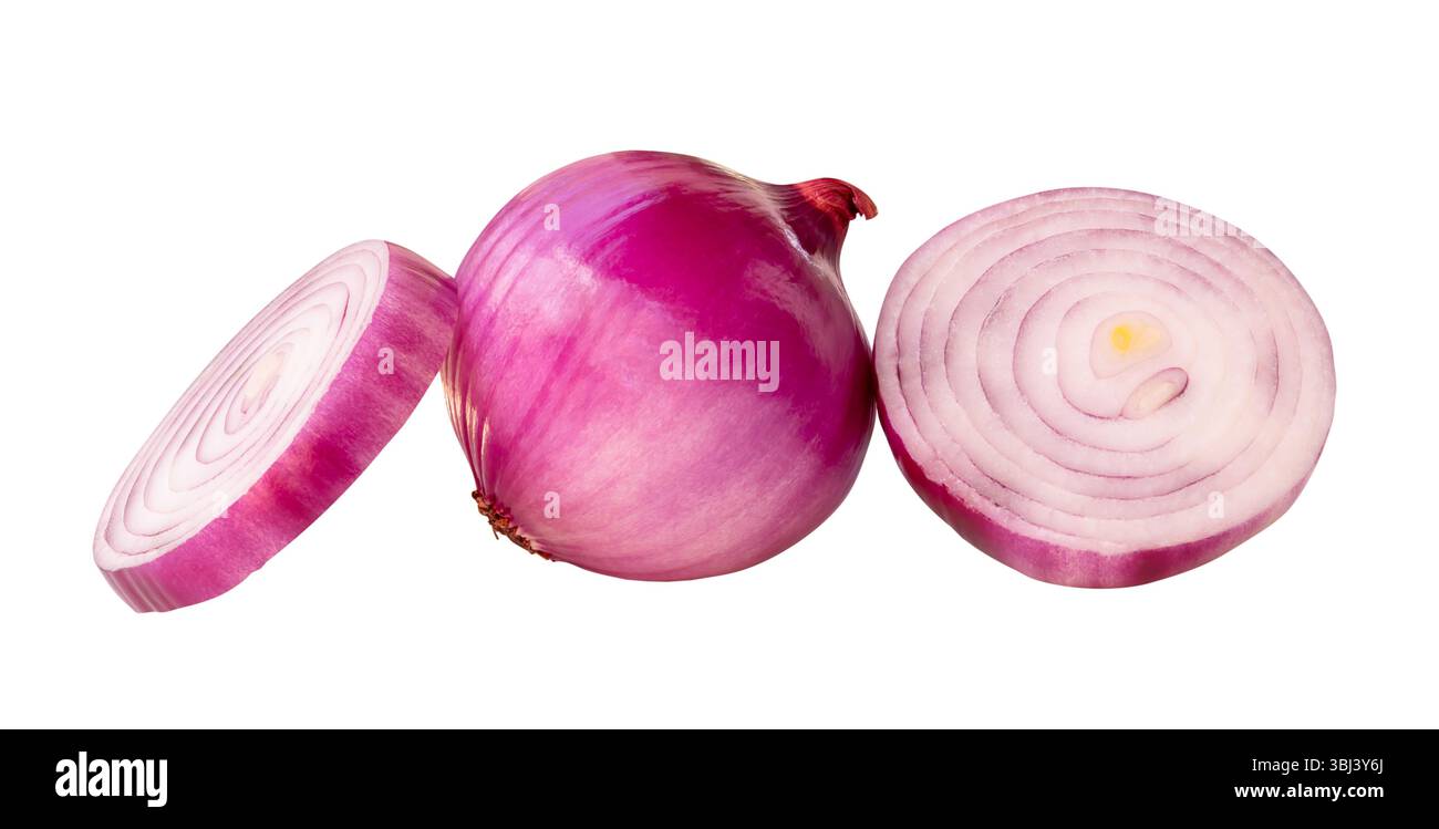 Single fresh peeled red or purple Spanish onion bulb with two onion ...