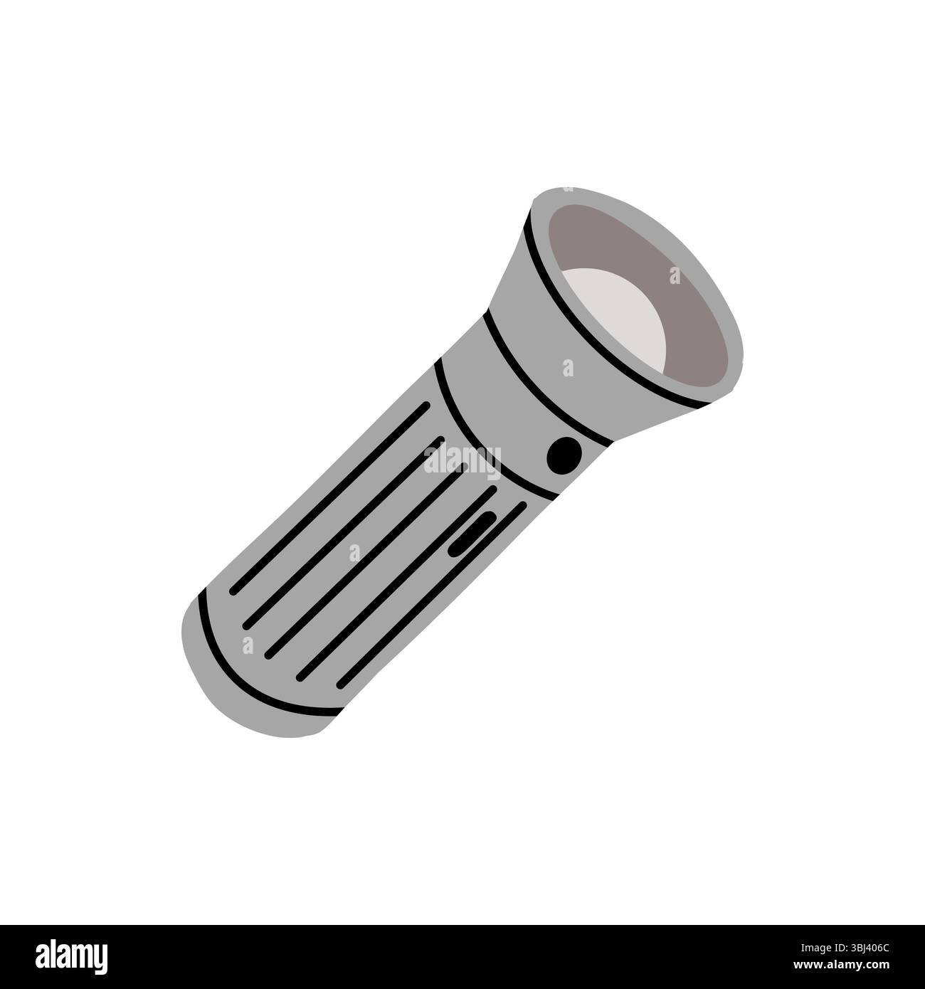 Flat vector illustration of a hand drawn handheld flashlight with a ...
