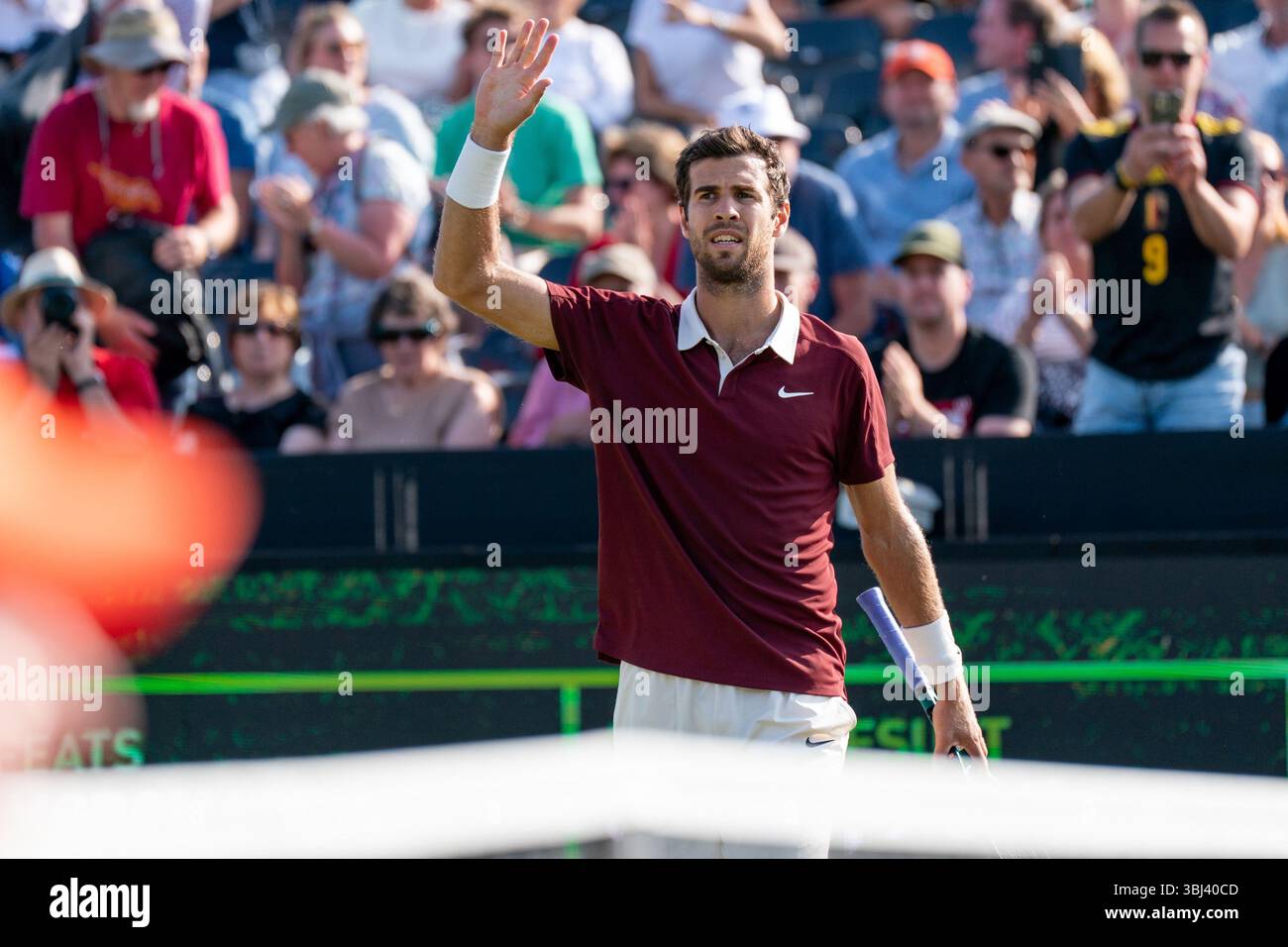 ROSMALEN, NETHERLANDS - JUNE 11: Karen Khachanov of Russia during the ...