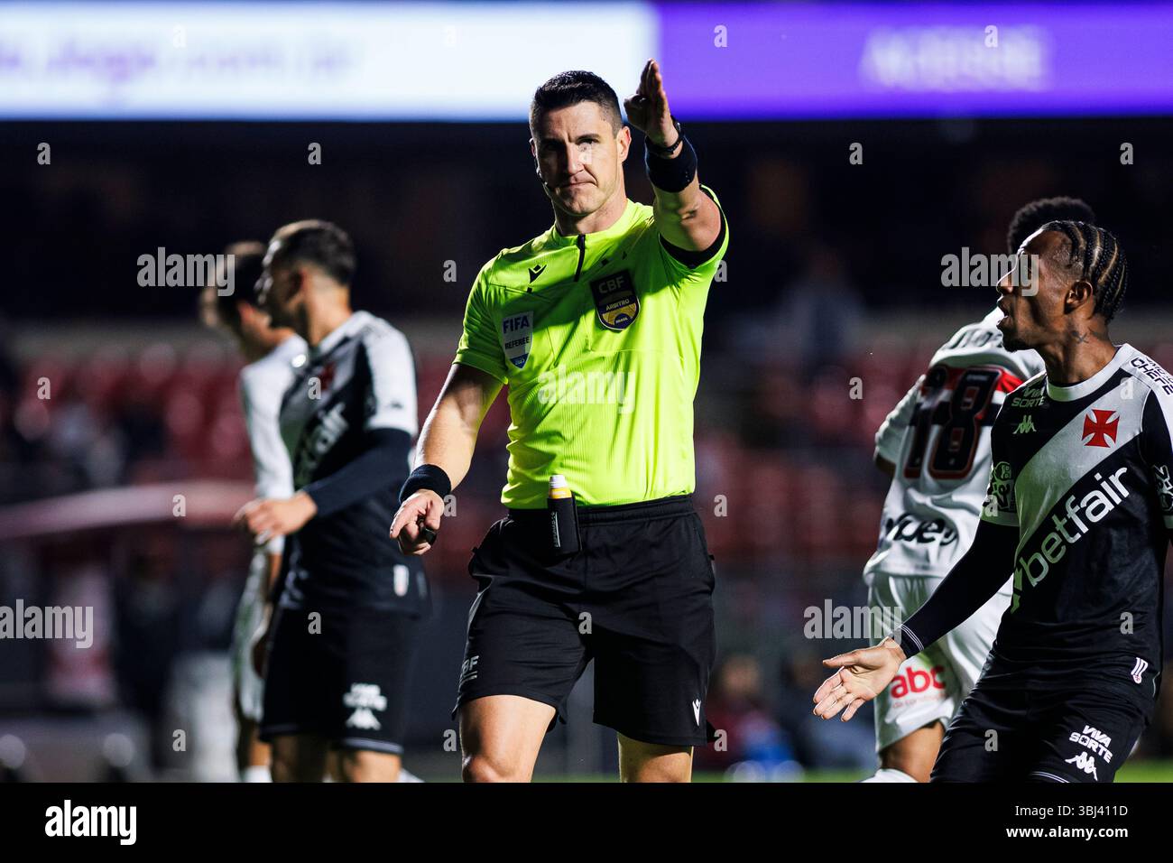 Sao Paulo, Brazil - June 12: Referee Rafael Rodrigo Klein (C) gestures ...