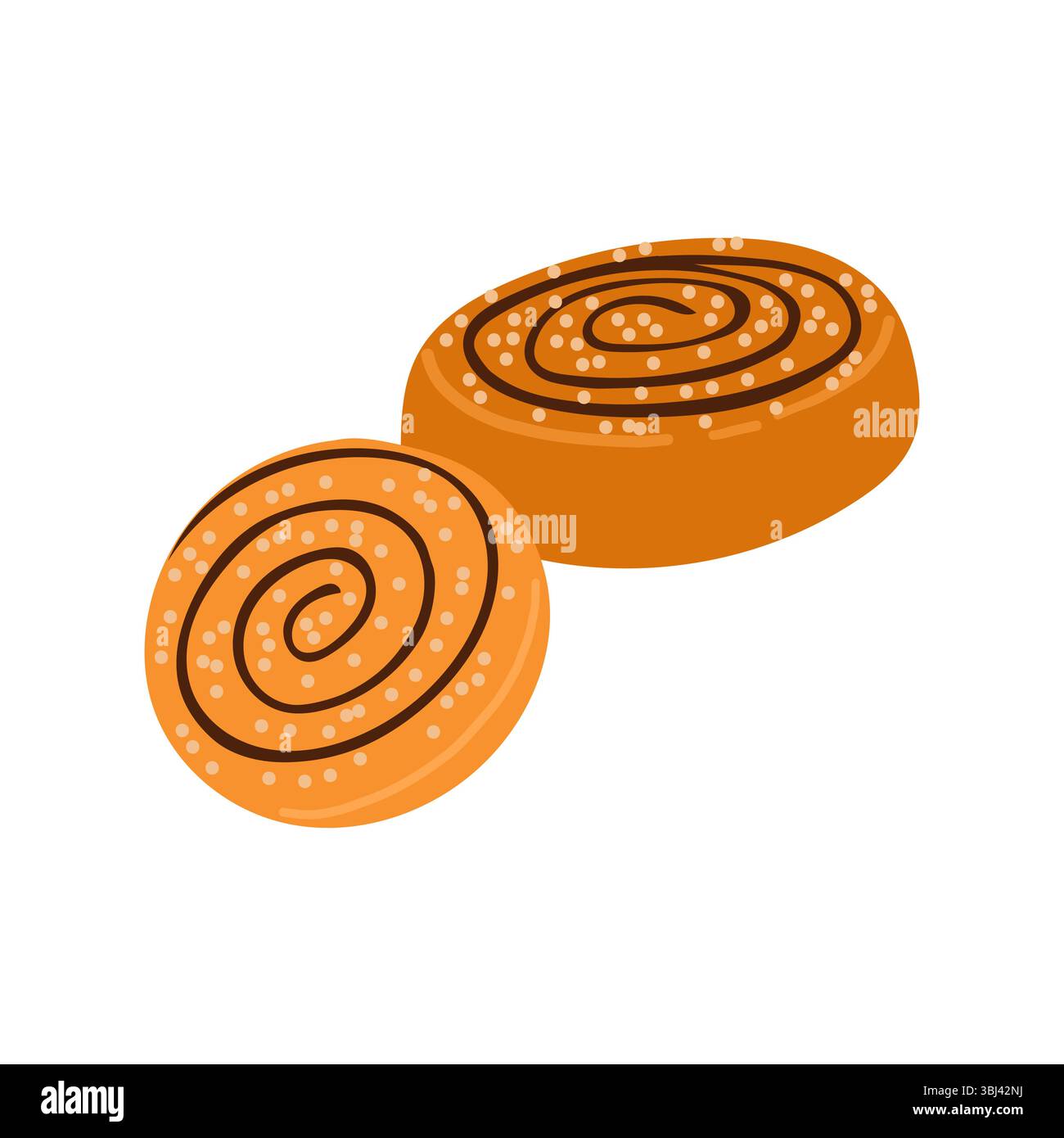 Flat vector illustration of hand drawn swirl buns with textured dough ...