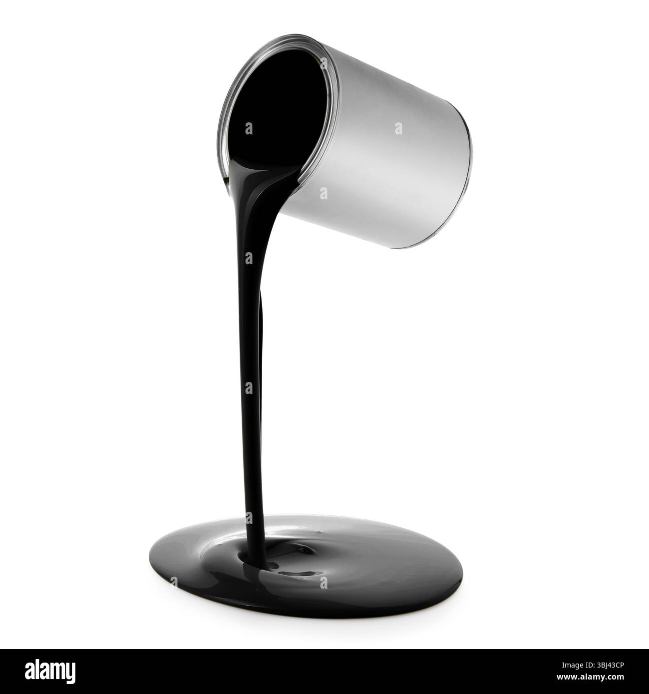 Black paint pouring out of can on white background Stock Photo - Alamy
