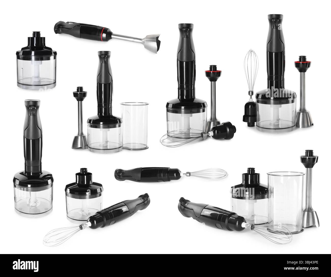 Modern hand blender kit isolated on white, collage Stock Photo - Alamy