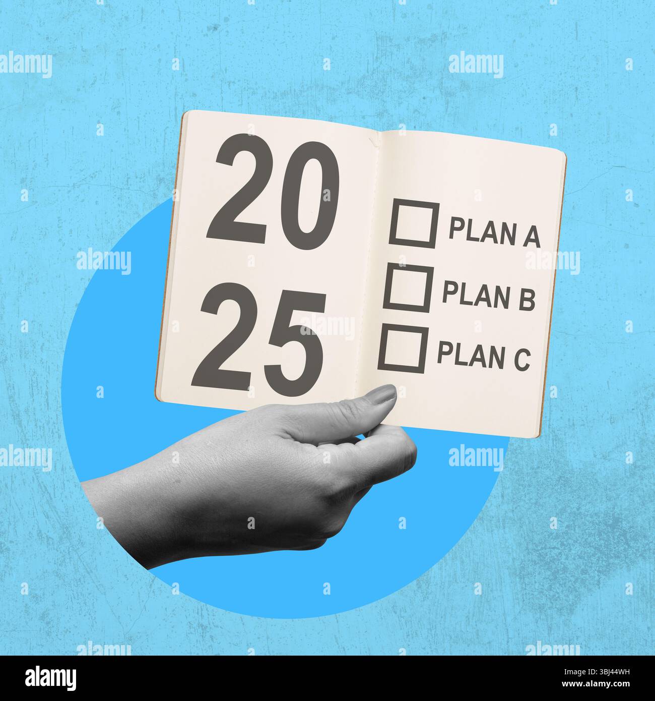 Human hand on the hole holding a paper with a list plan for 2025 ...