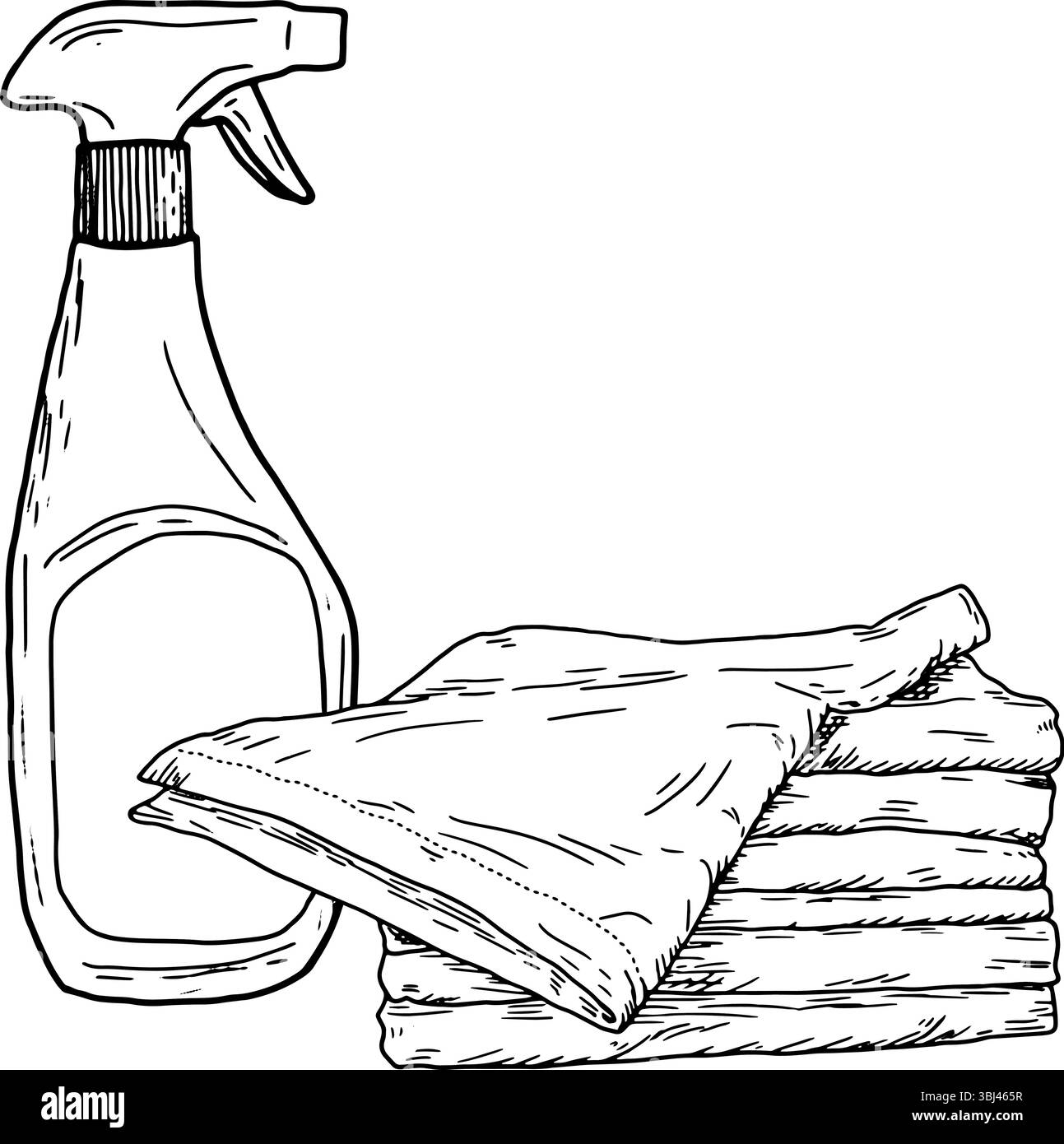 Plastic detergent bottle with spray cap and a cleaning cloth for home ...