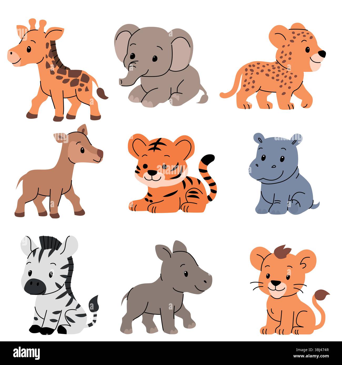 Cute baby African animals set, cartoon safari wild animal collection ...