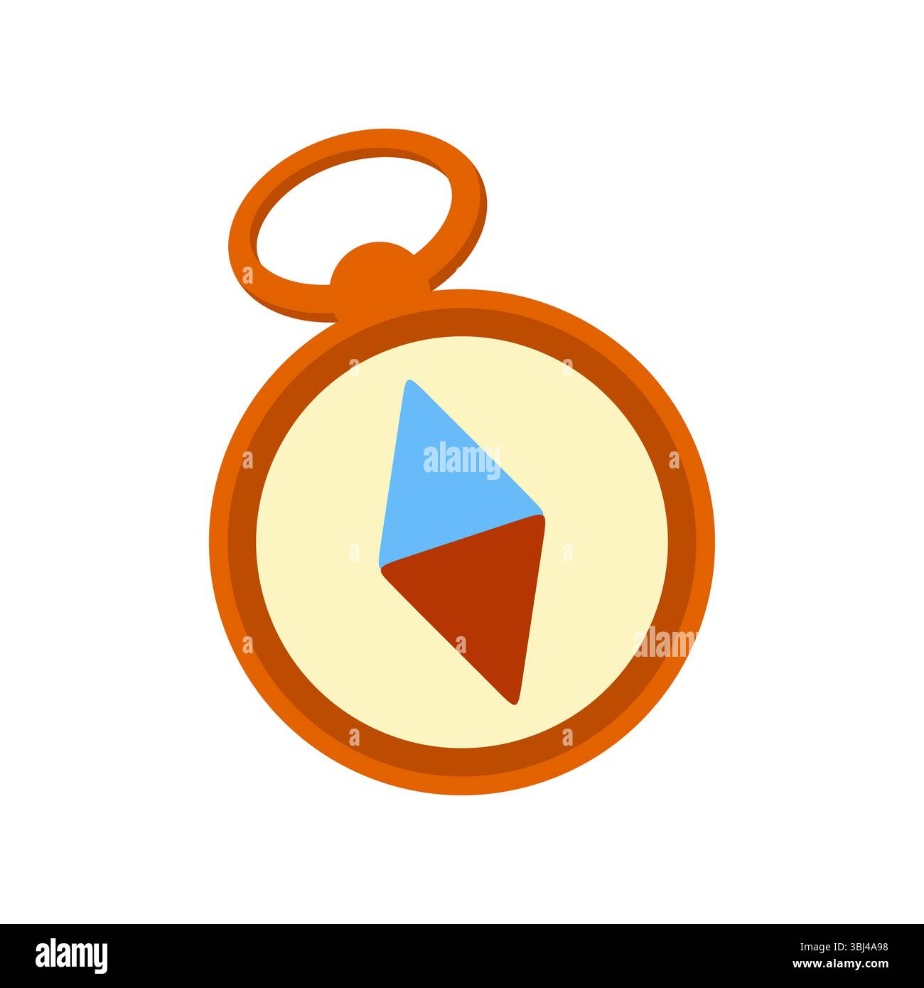 Flat cartoon compass with orange frame and blue-red needle. Isolated on ...