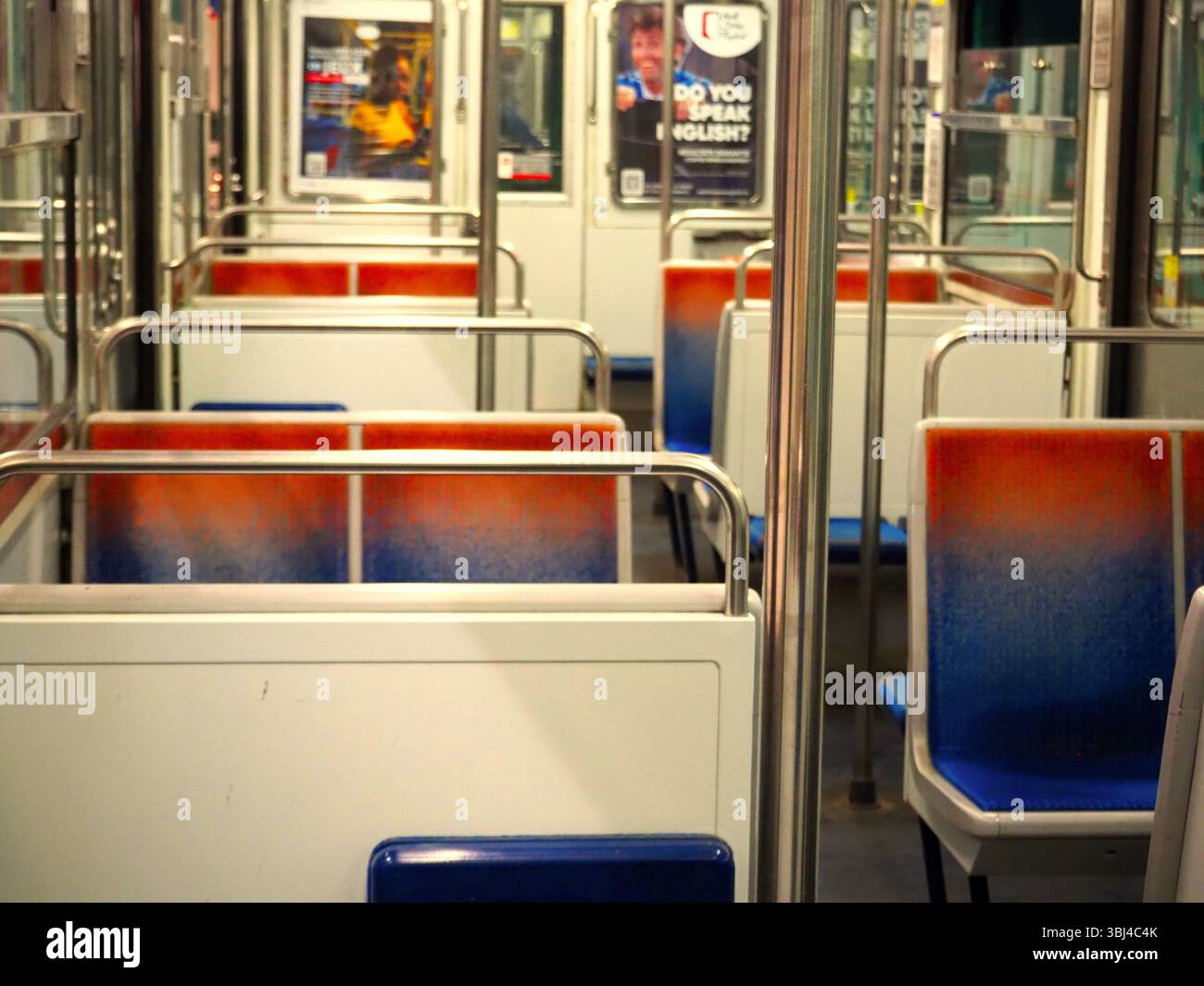 Colorful empty seats inside a Paris Metro train Stock Photo - Alamy