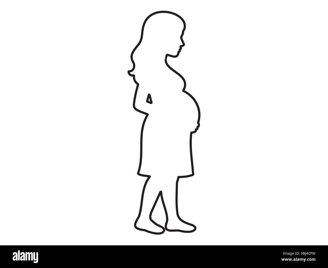 Black outline of pregnant woman standing in side profile isolated on ...