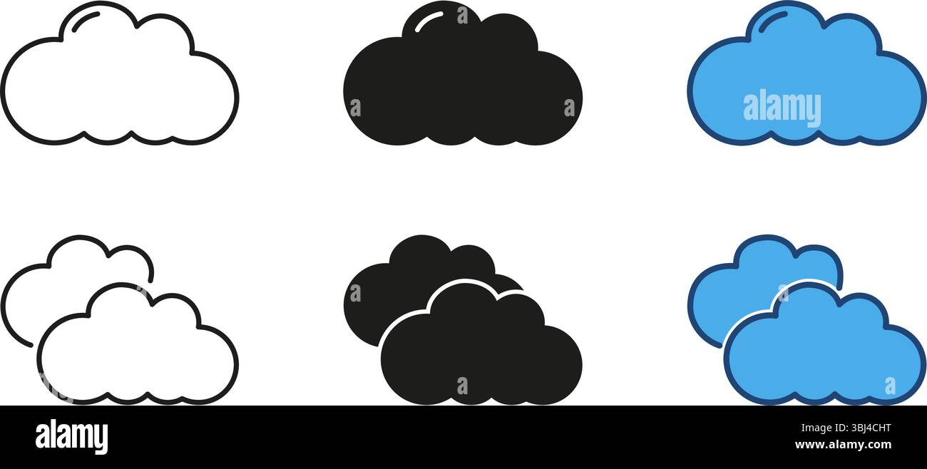 Cloud weather line and solid icon set. Cloud symbols for web and app ...