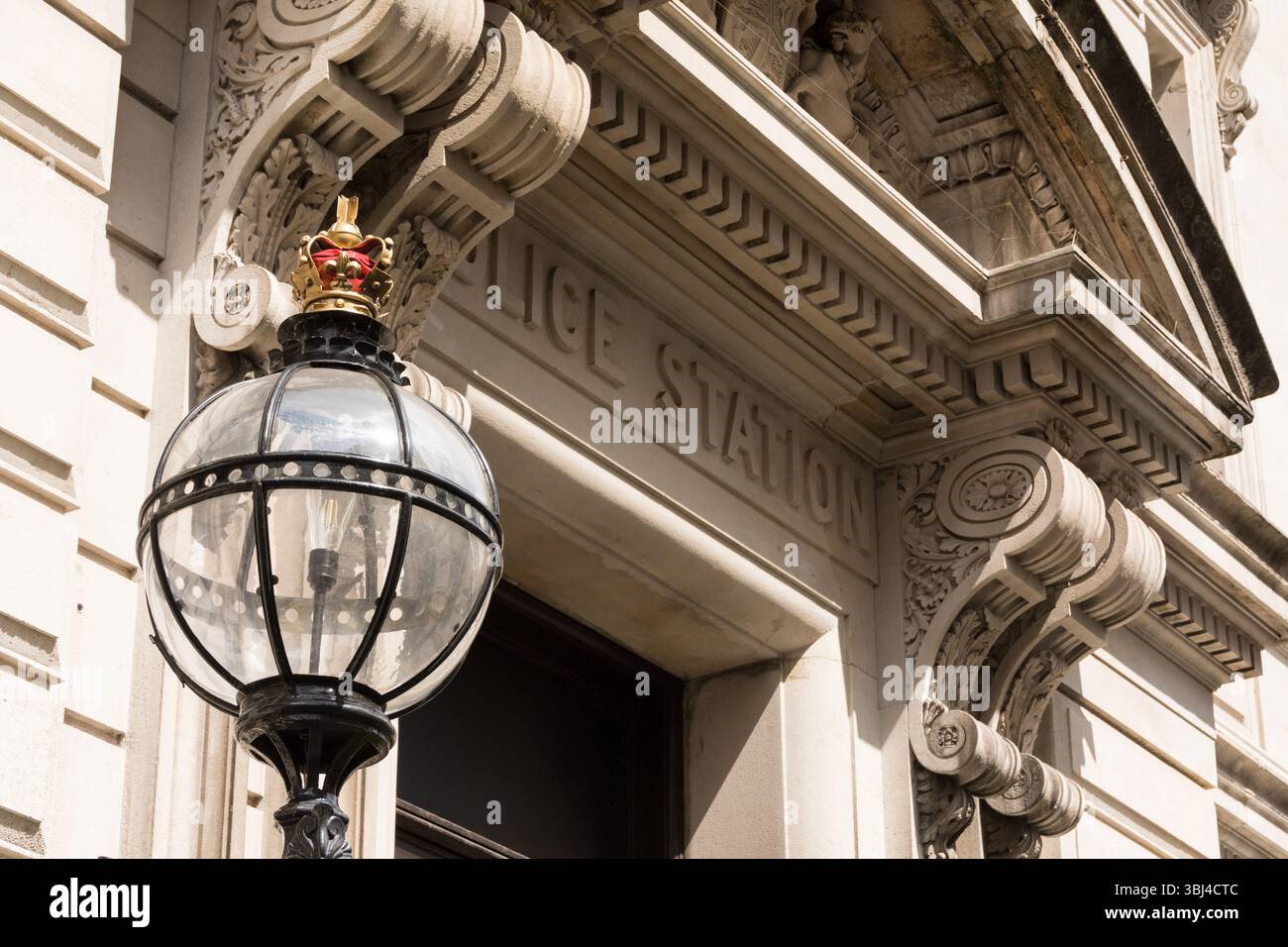 Closeup of an ornate gas lamp outside the entrance to the former Bow ...