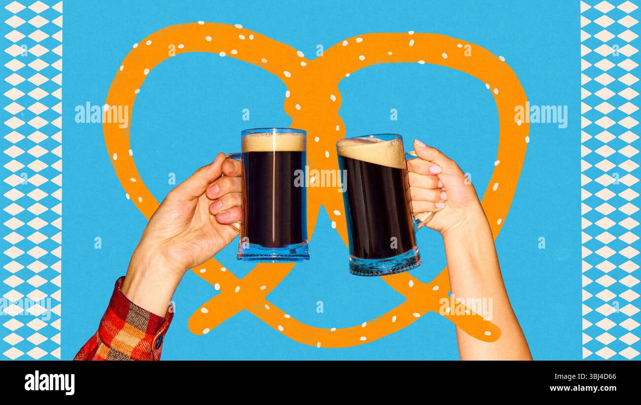 Two hands beer mugs clink hi-res stock photography and images - Alamy