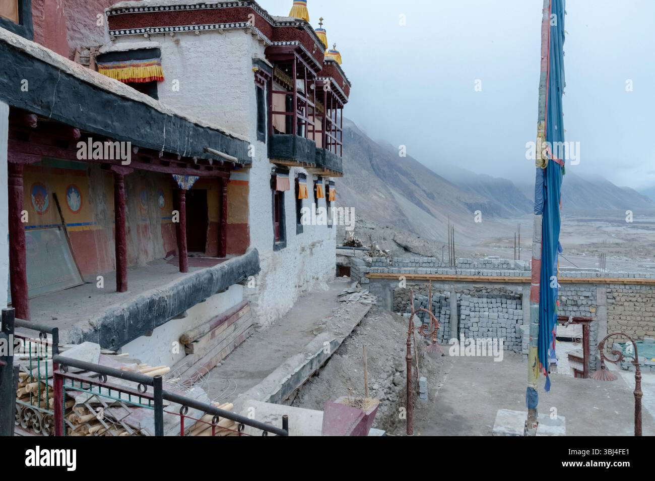 Historic Diskit Monastery building in Nubra Valley, Ladakh, India, with ...