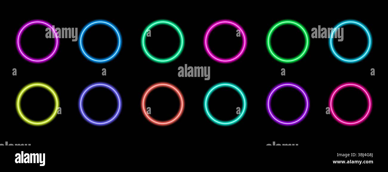 Glowing circle neon buttons. Vector UI elements for apps and games ...