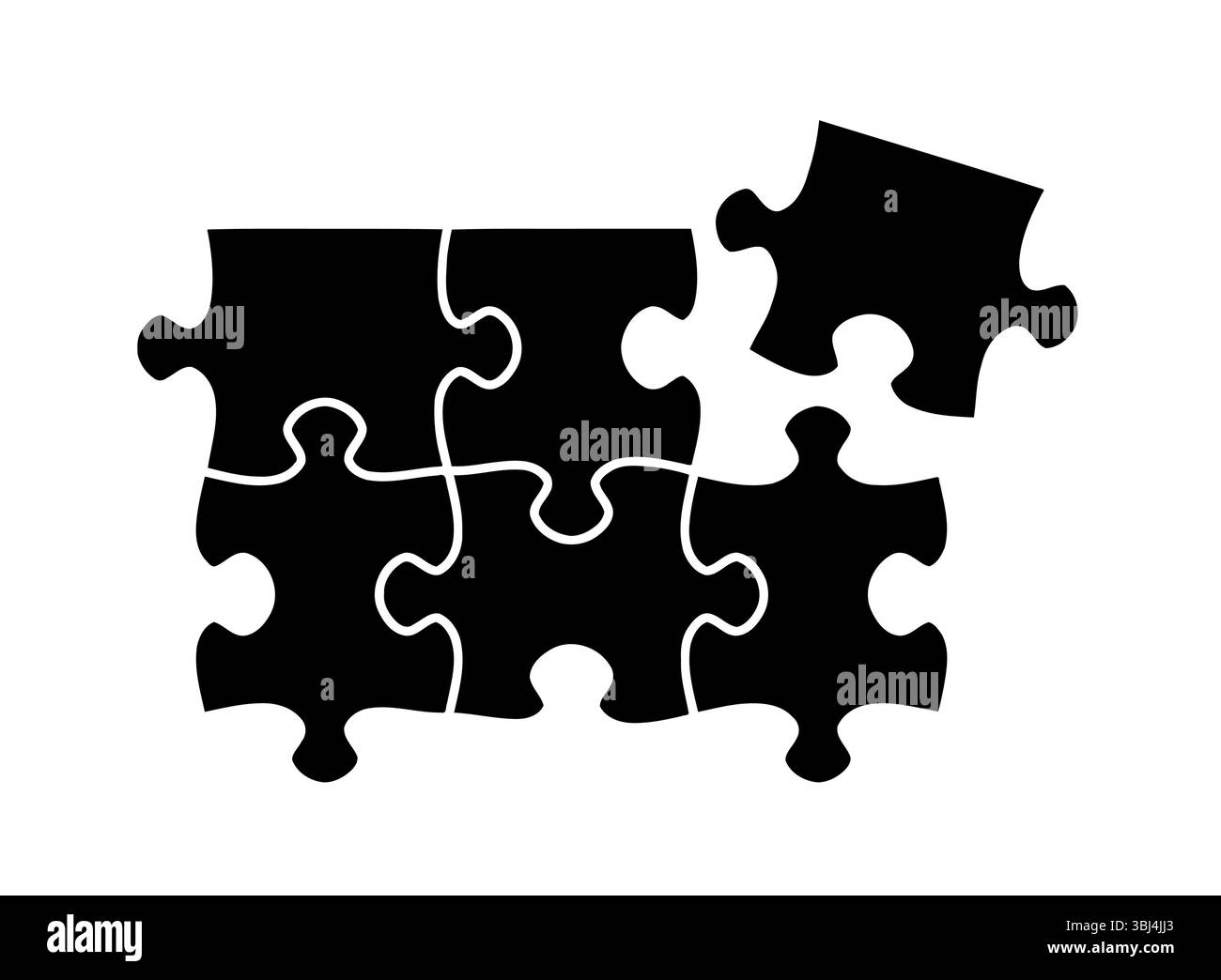 Puzzle pieces connected together - vector isolated object set. Six ...