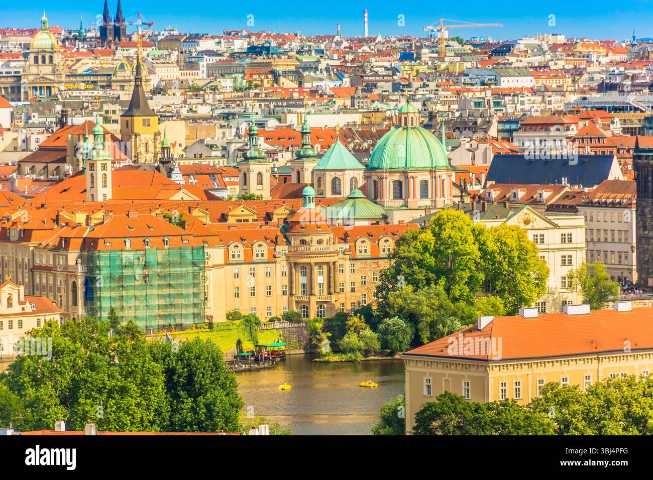 Classic landscape view of Prague, Czech Republic, with the Vltava River ...