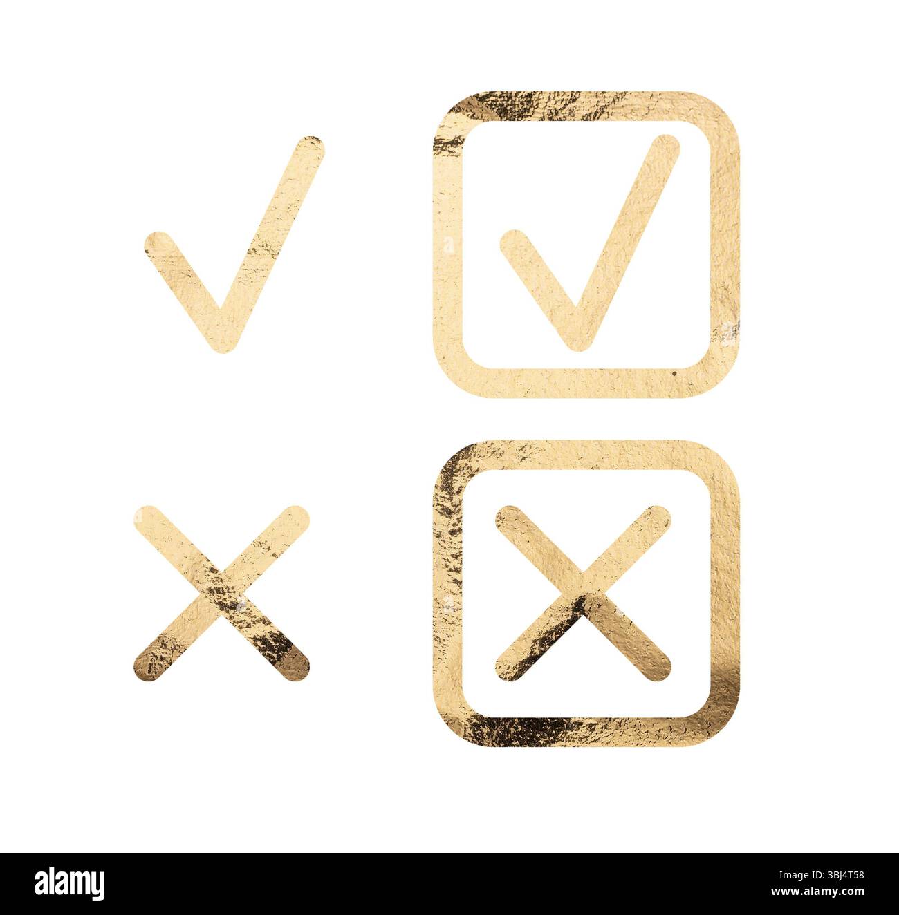 Golden checkmark and cross symbol on a white background, representing ...