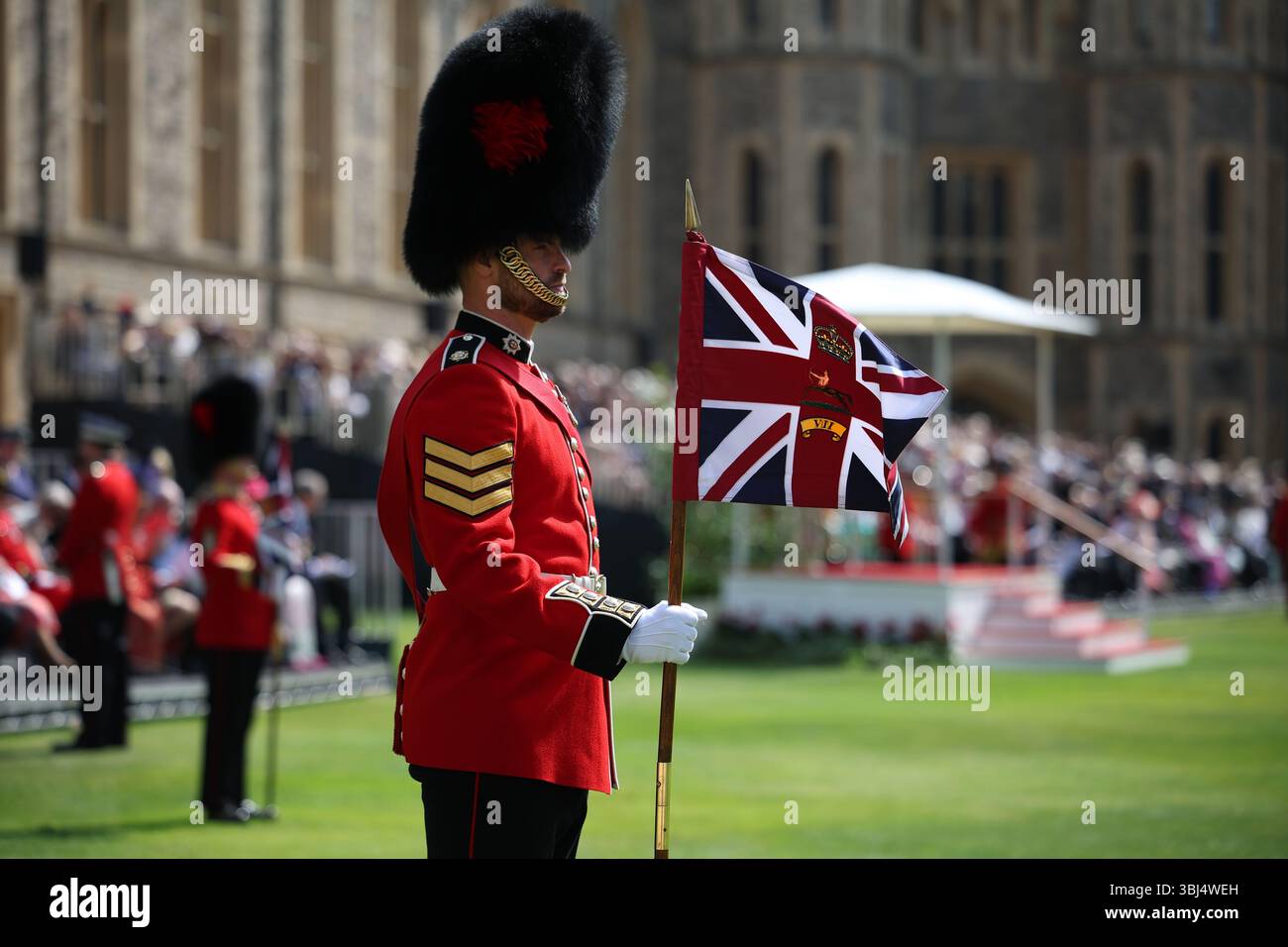 Members of The Coldstream Guards prepare inside the Quadrangle ahead of ...