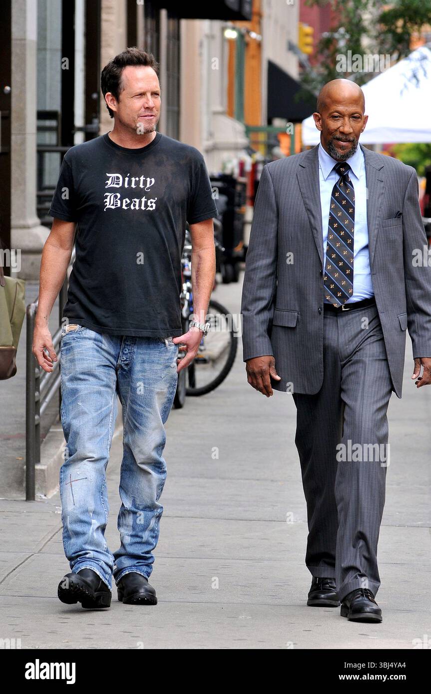 Dean Winters and Reg Cathey on the set of 'Law and Order SVU' in New ...