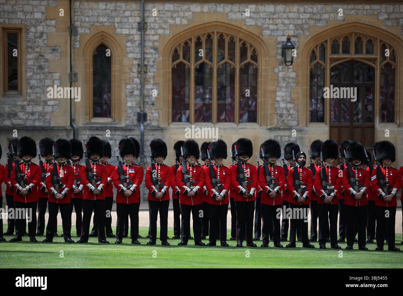 Members of the Coldstream Guards line up inside the Quadrangle ahead of ...