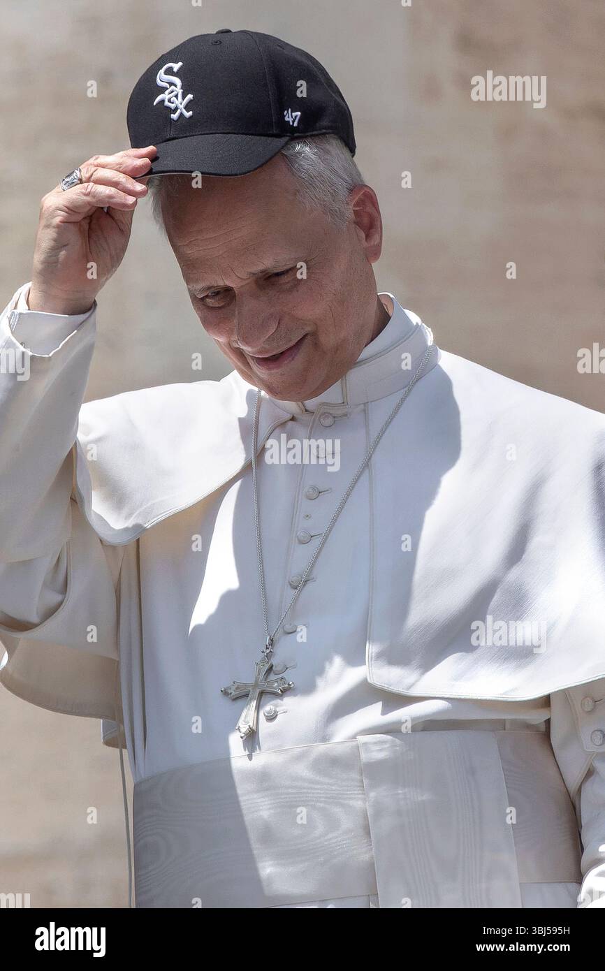 Pope Leo XIV wears Chicago White Sox hat during his weekly general audience in St. Peter's ...