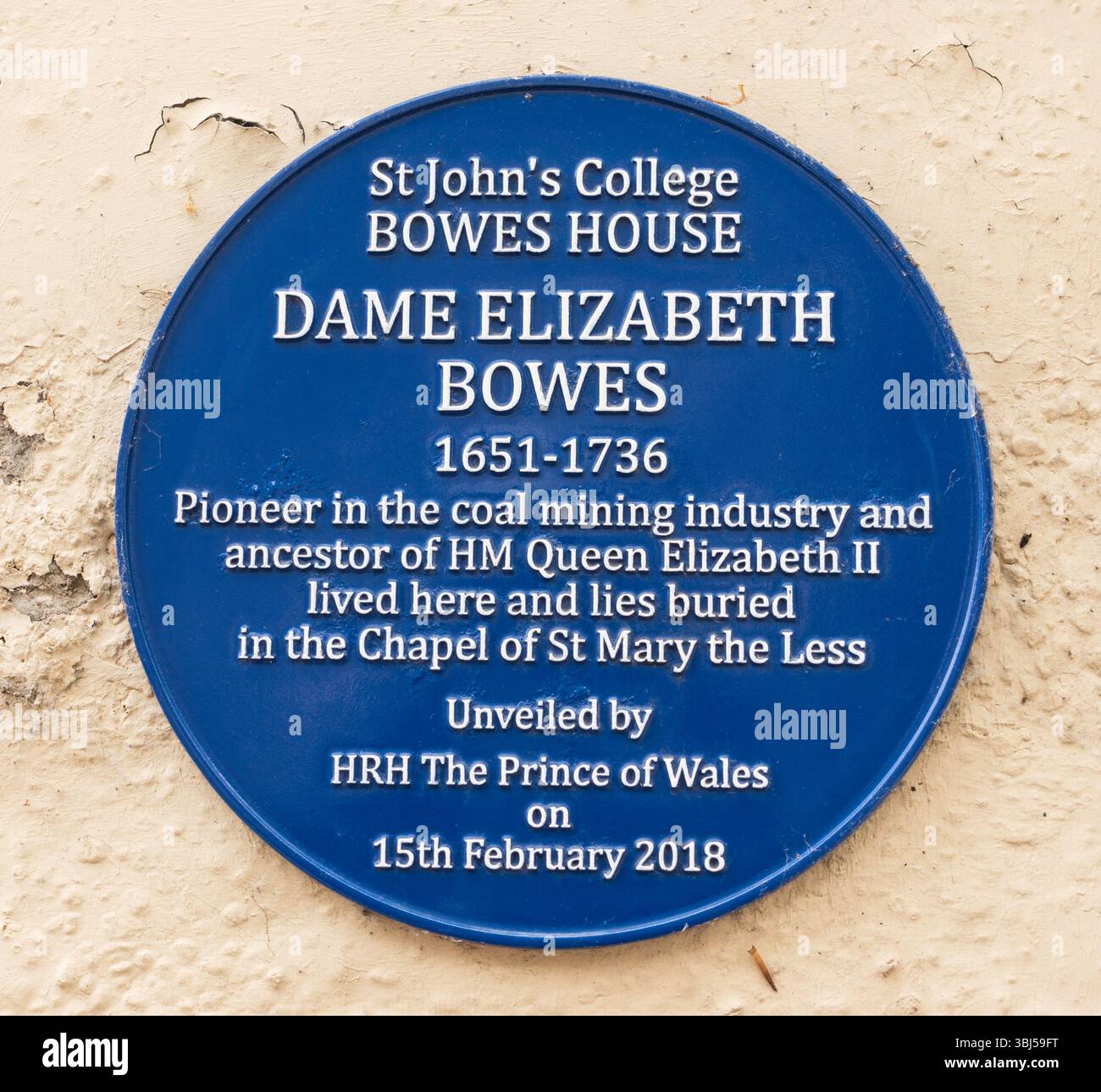 Blue Plaque on Bowes House home of Dame Elizabeth Bowes, St John's ...