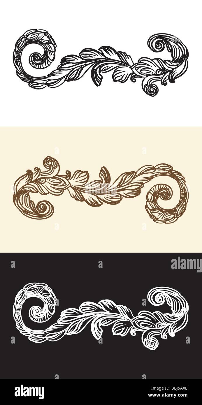 Swirls calligraphy ornate motifs design elements. Vintage damask ...