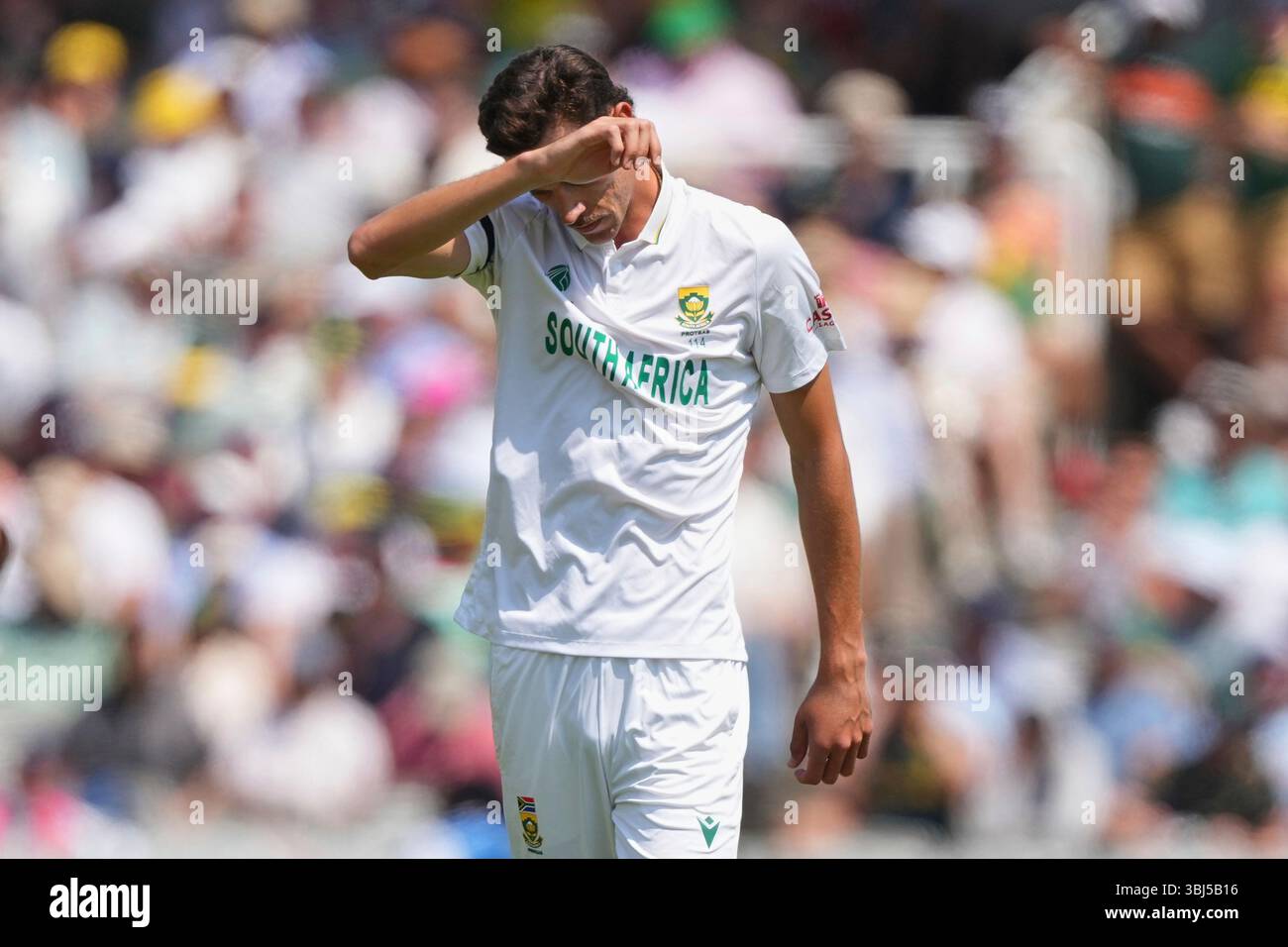 South Africa's Marco Jansen reacts after bowling a delivery on day ...