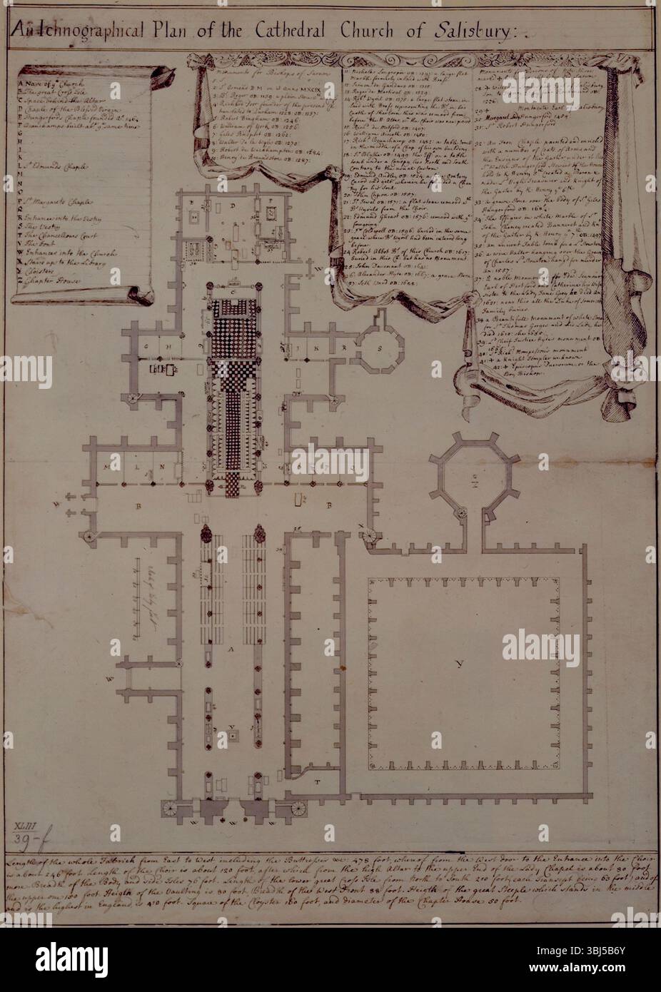 An Ichnographical Plan of the Cathedral Church of Salisbury, 1720-1780 ...