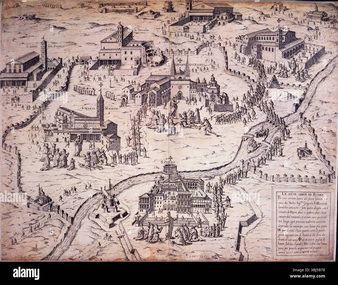 Pictorial map of Rome, 1575, (1890s). 'Le sette chiese di Roma [the ...