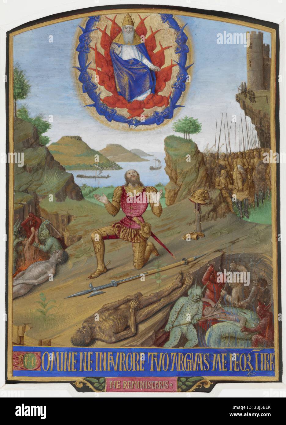 David, in armour, kneeling in penitence before the Almighty with his ...