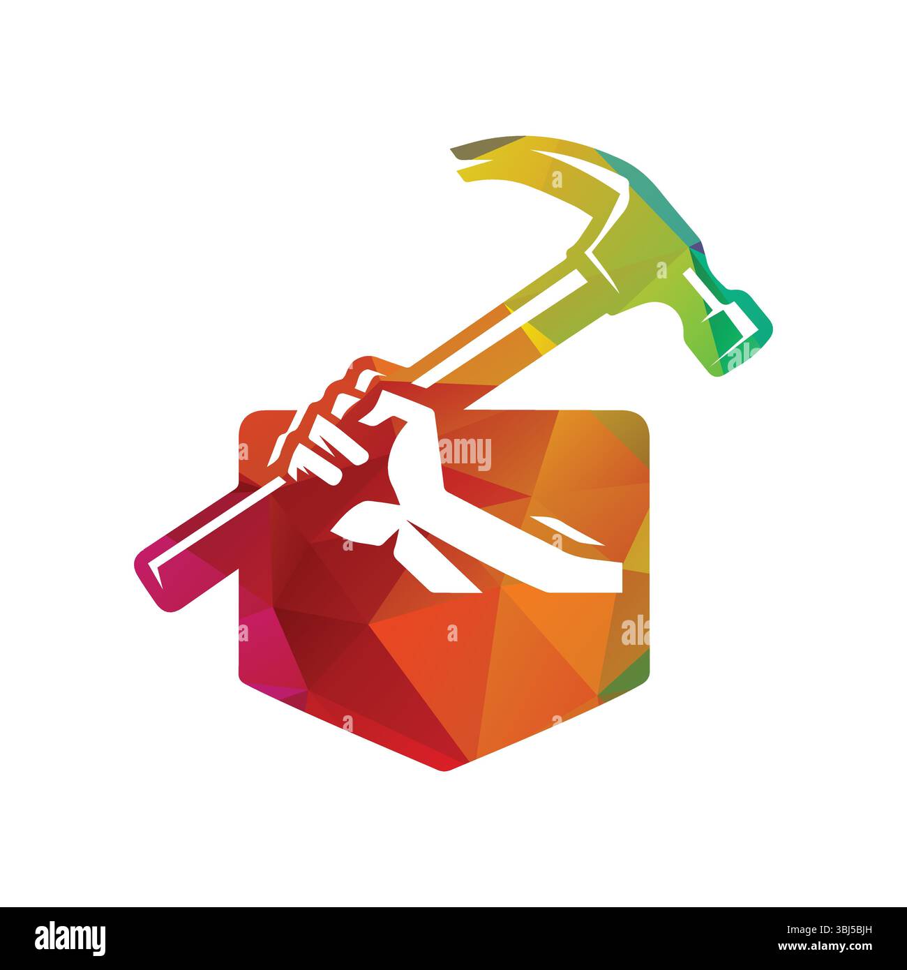 Colorful Hammer and Arm Geometric Vector Illustration Stock Vector ...