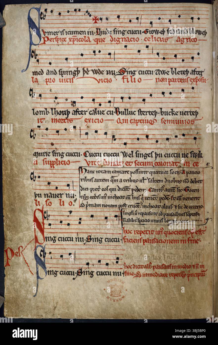 'Sumer is icumen in', mid 13th century. Sheet music, a vocal ...