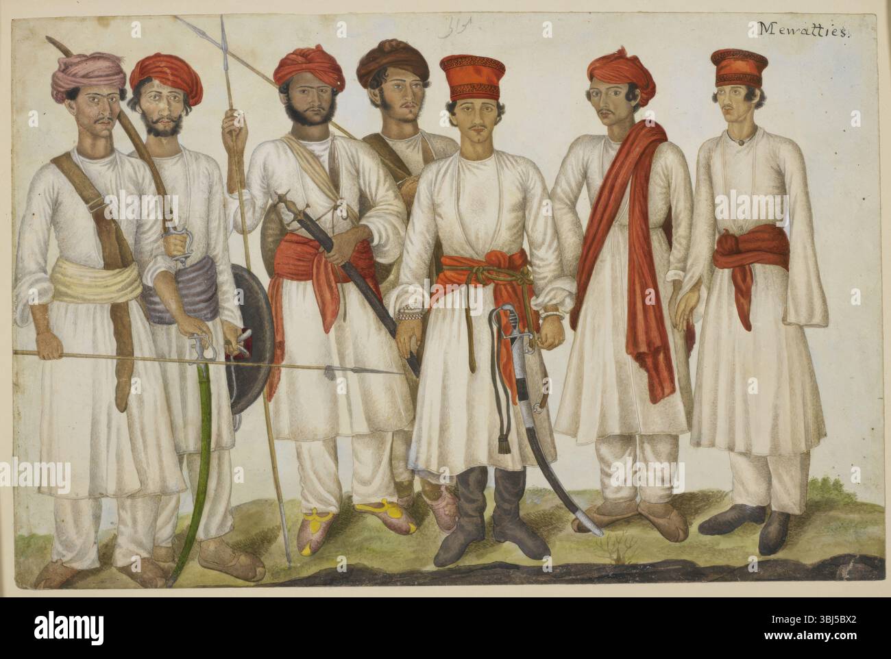 Mewatties, 1820-1830. Seven Mewatis, recruits for the regiment of Skinner's Horse. In 1803 ...