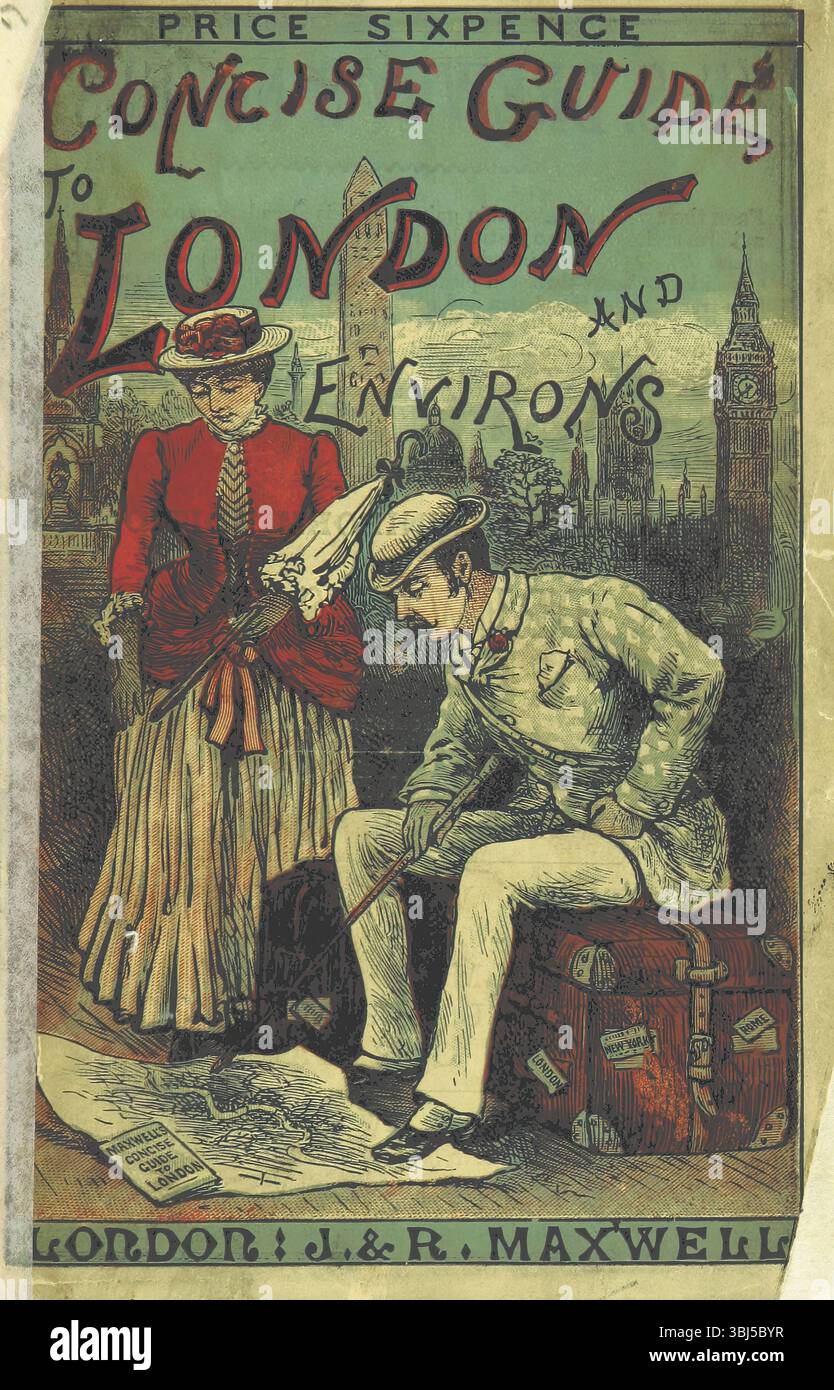 Tourists with map of London, 1885. Page 7 of " Maxwell's Concise Guide ...