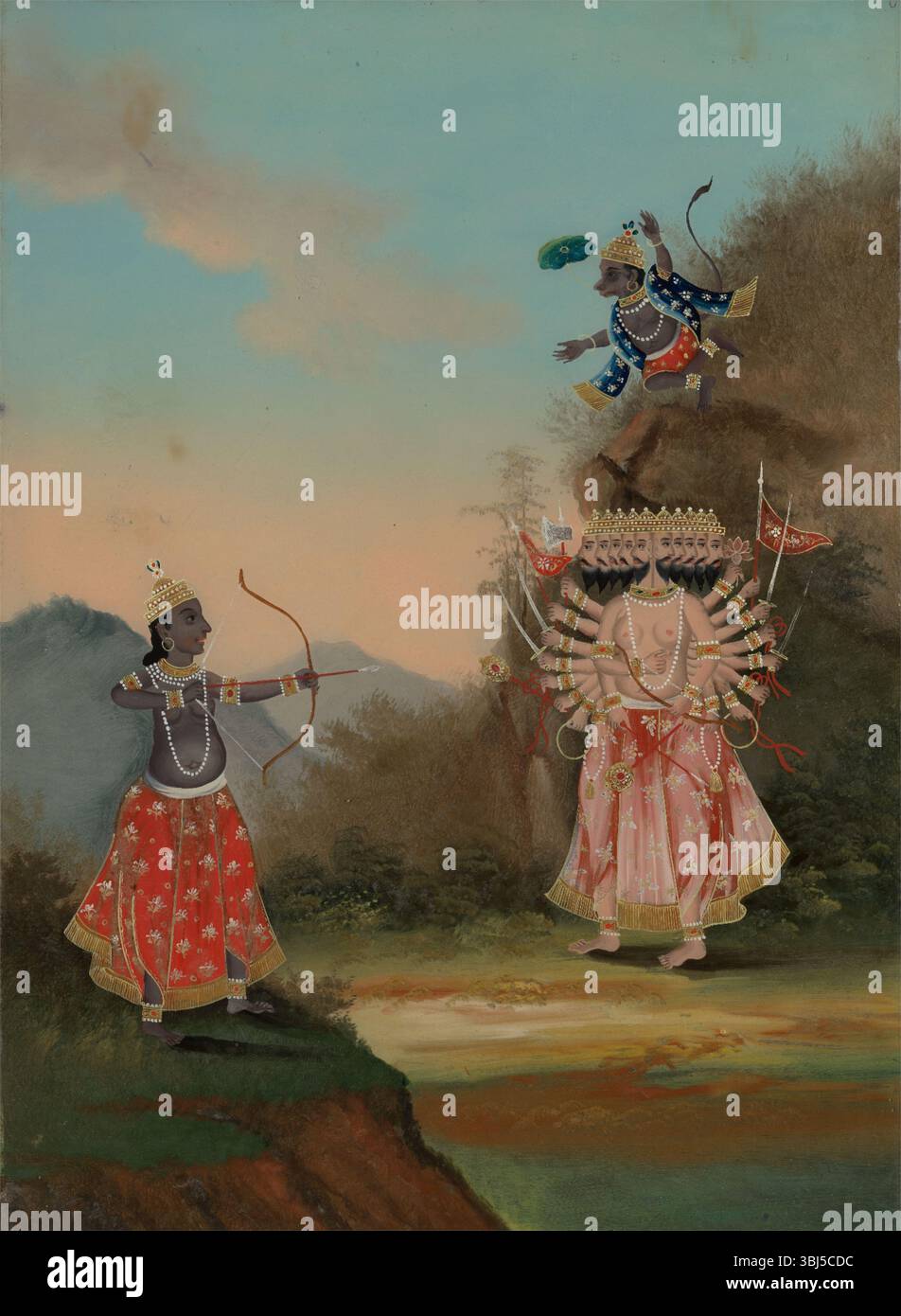 Rama (left) and Hanuman (above, right) fighting the demon Ravana (right ...