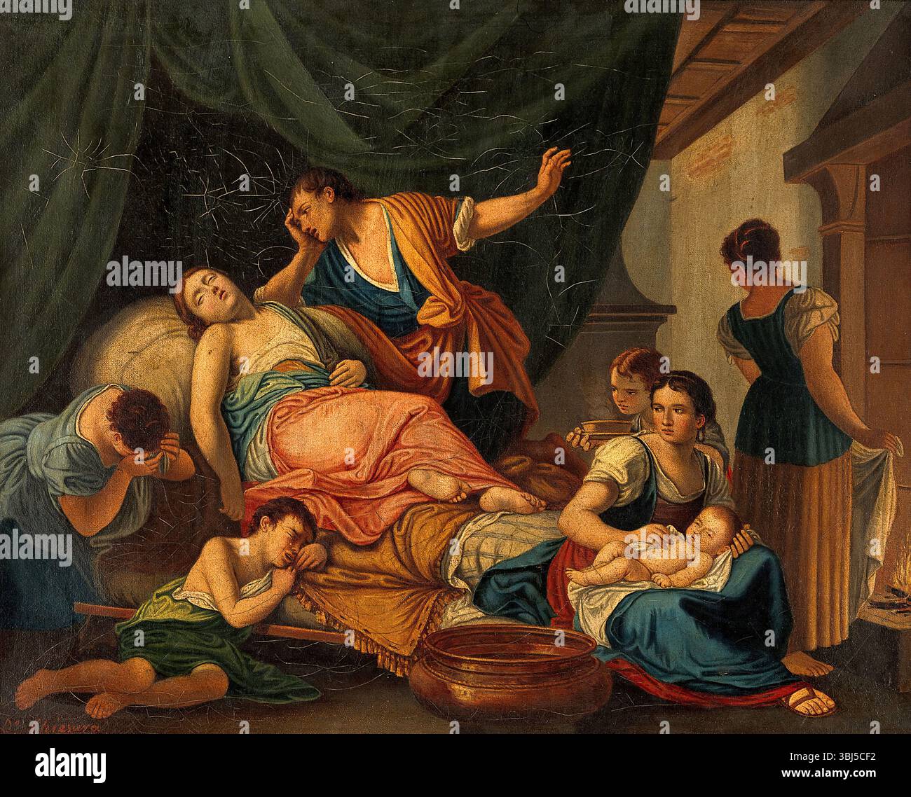 The birth of Benjamin and the death of Rachel. The mother giving birth ...